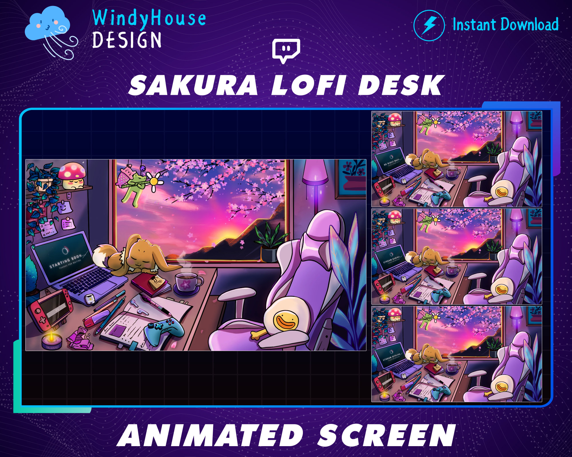 ANIMATED Lofi Desk Twitch Stream Screens, Comfy Room Aesthetic, Pastel ...