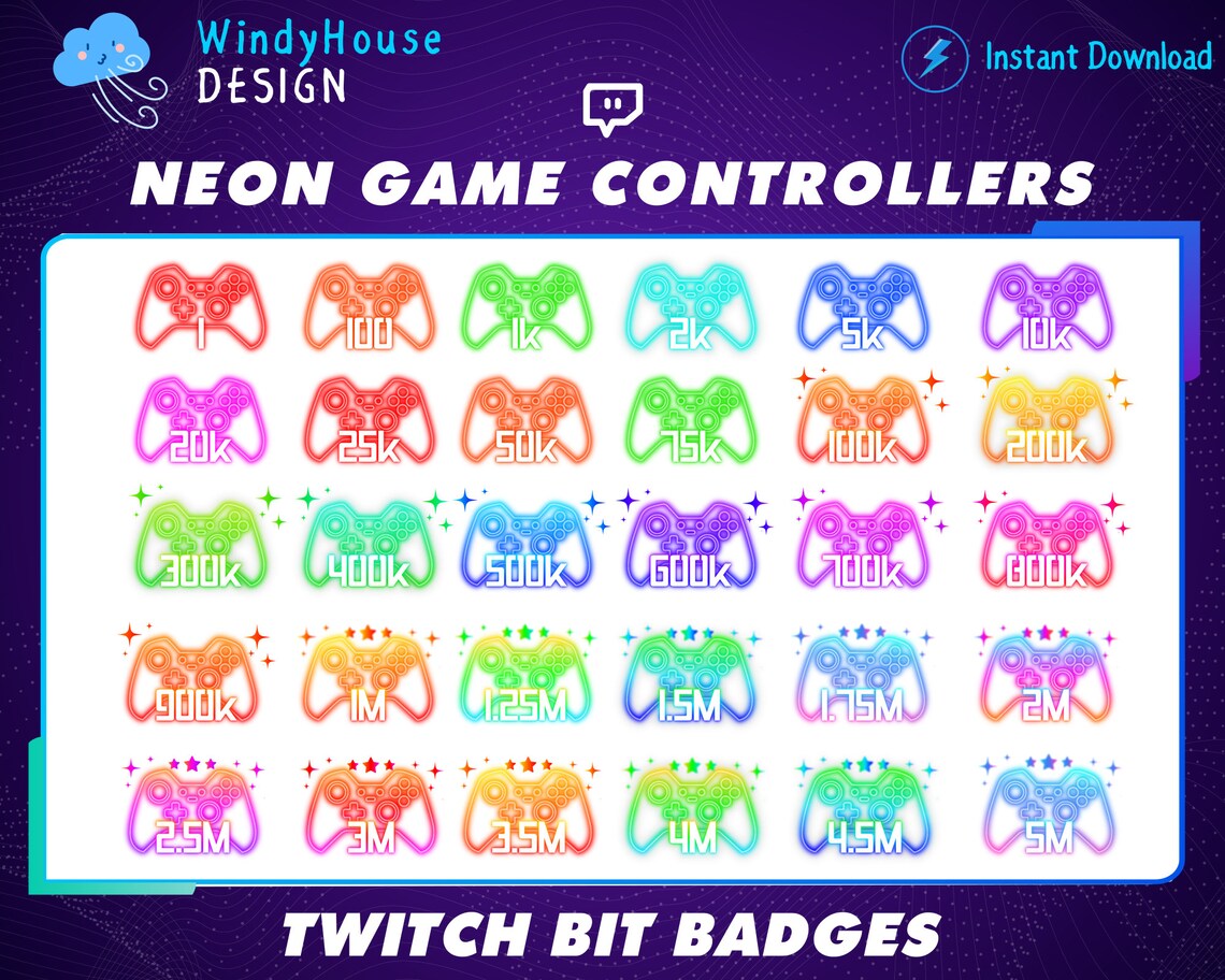 30x Controller Joystic Twitch Bit Badges / Complete Twitch Bit Badges ...
