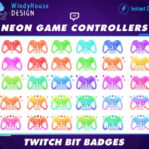 30x Controller Joystic Twitch Bit Badges / Complete Twitch Bit Badges Set/ Neon Badges ...