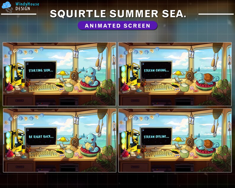 Animated Stream Screens Squirtle Summer Sea, Game Room Ocean Twitch ...