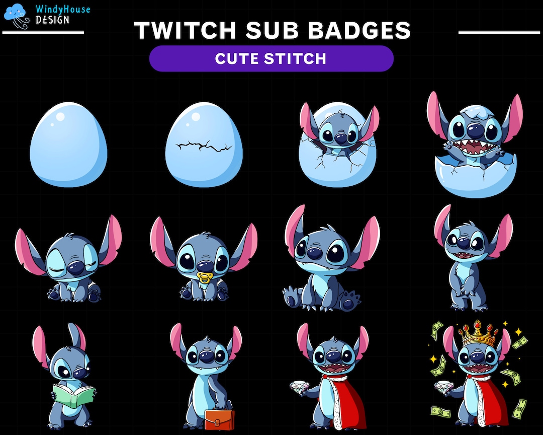 Cute Stitch Twitch Sub Badges/ Stitch Twitch Sub Badges Set/ Kawaii ...