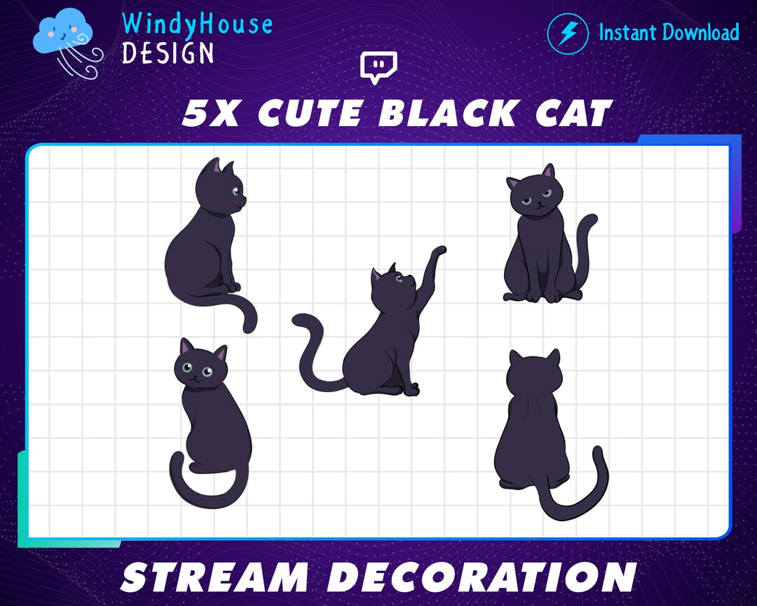 5x Animated Black Cat Stream Decoration, Kitty Cat Twitch, Cute Cat ...