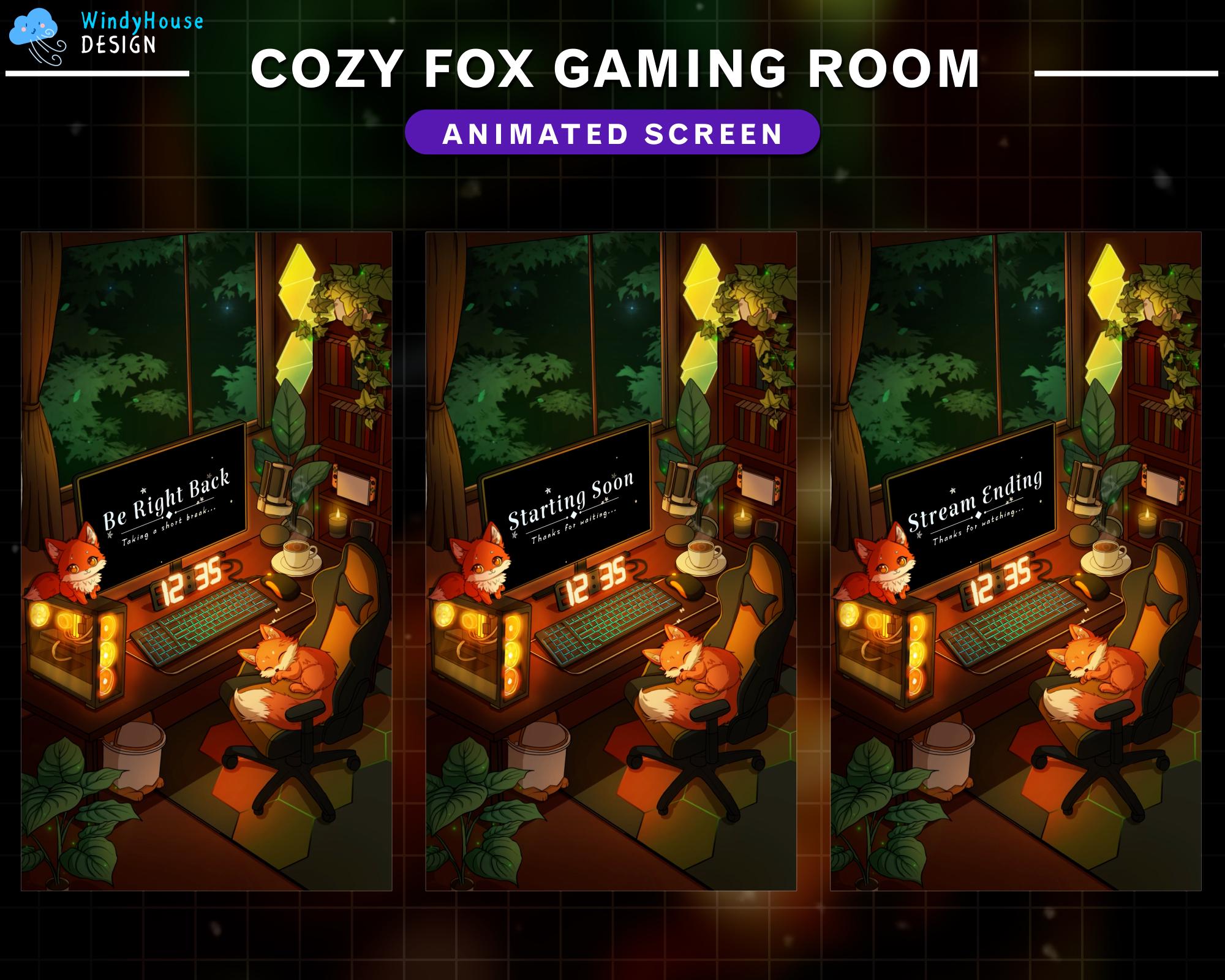 Cozy Fox Gaming Room Tiktok Stream Package, Animated Overlay Set With ...