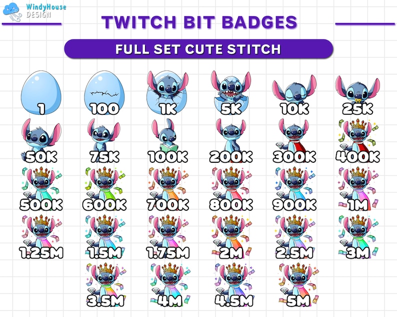Full Set Cute Stitch Twitch Bit Badges/ Stitch Twitch Badges Set ...