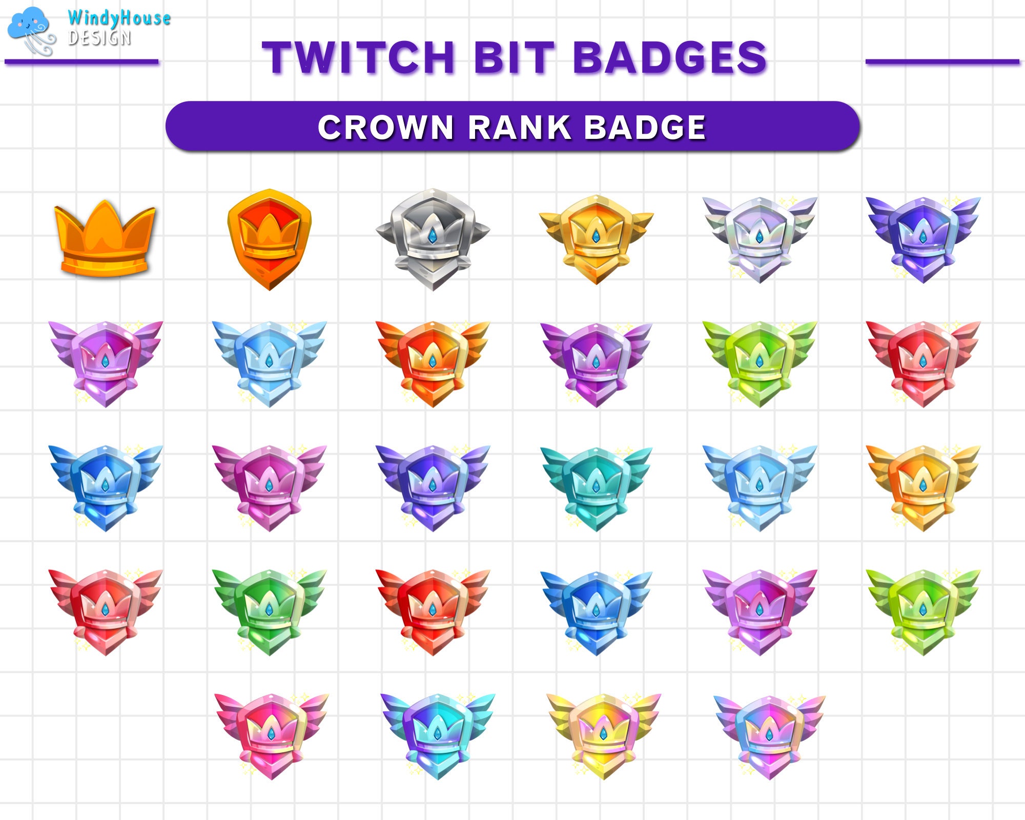 Metal Crown Twitch Sub Bit Badges, Ranking Twitch Bit Badges Set ...