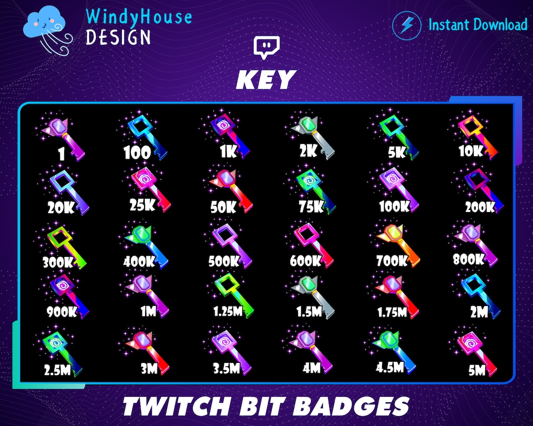 30x Key Twitch Bit Badges / Complete Twitch Bit Badges Set/ Cute Twitch ...
