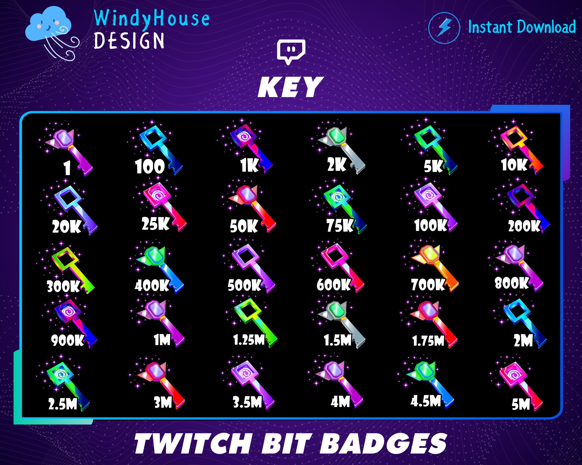 30x Key Twitch Bit Badges / Complete Twitch Bit Badges Set/ - Etsy