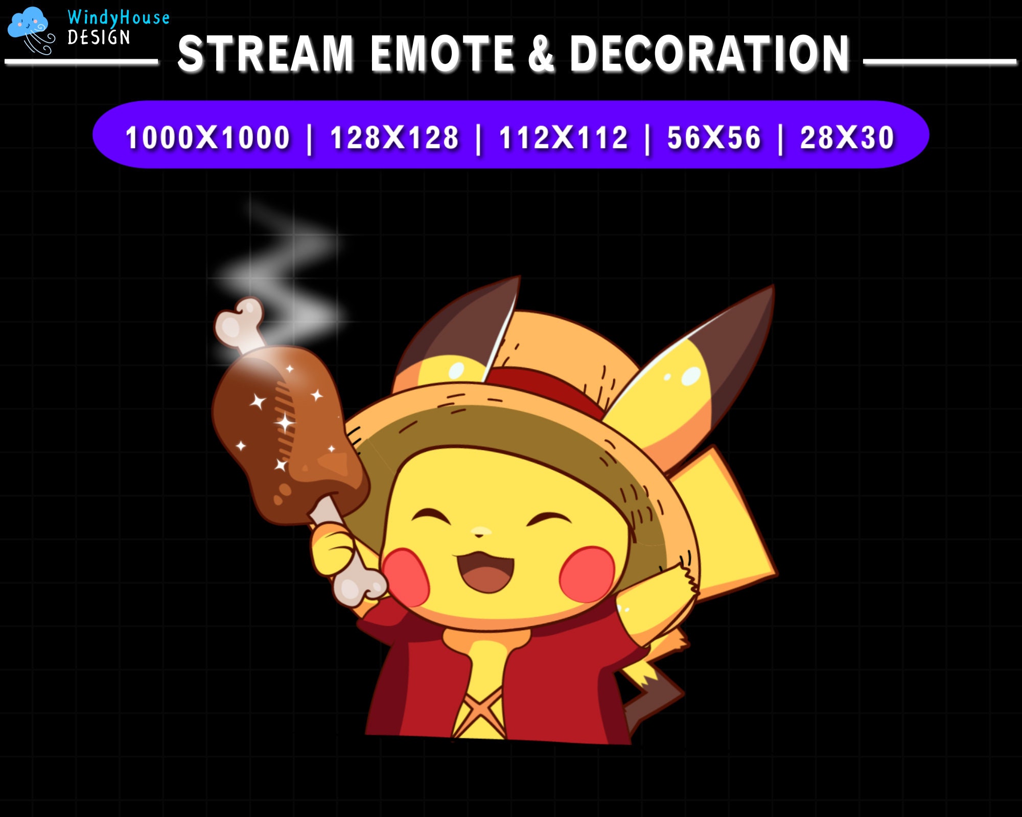 Animated Twitch Emote Straw Hat Pikachu, Cute Pikachu Stream Decoration ...