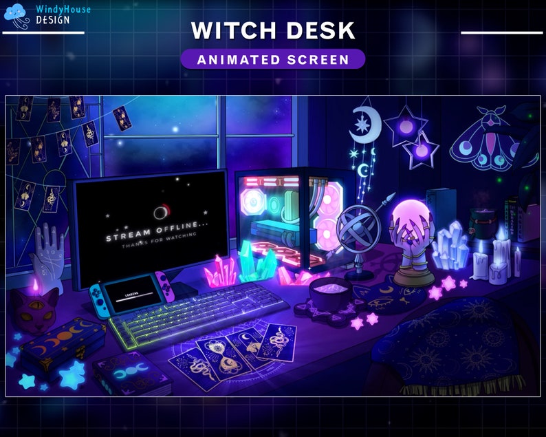 Animated Twitch Screens Witch Desk, Goth Twitch Overlay With Tarrot ...