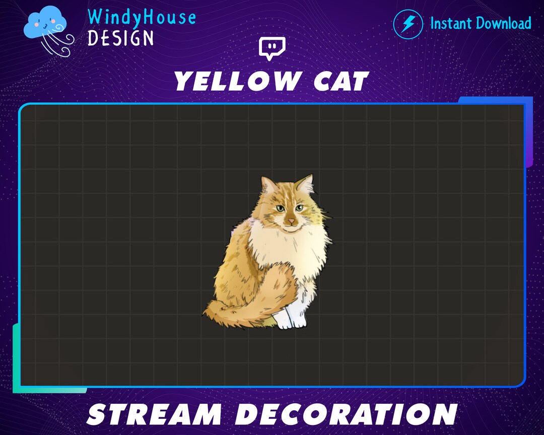 Animated Yellow Cat Stream Decoration, Kitty Cat Twitch, Tabby Cat ...