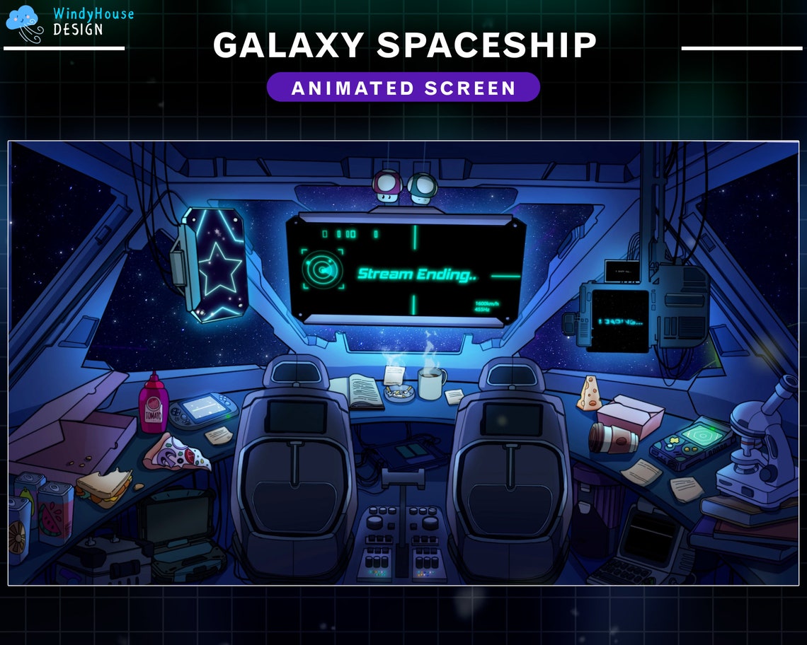 4x Animated Stream Screen for Twitch, Lo-fi Spaceship Room Twitch ...