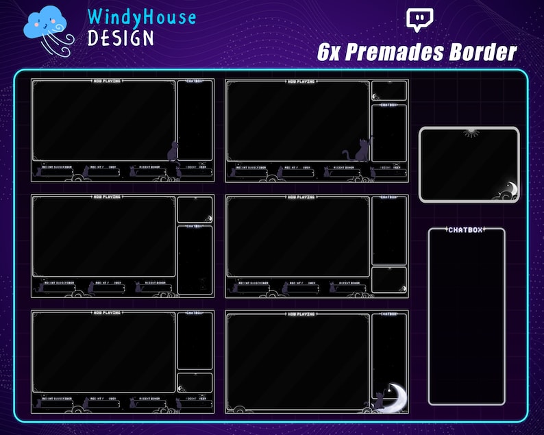 Animated Cute Cat Twitch Overlay Stream Package, Moon Twitch Overlay ...