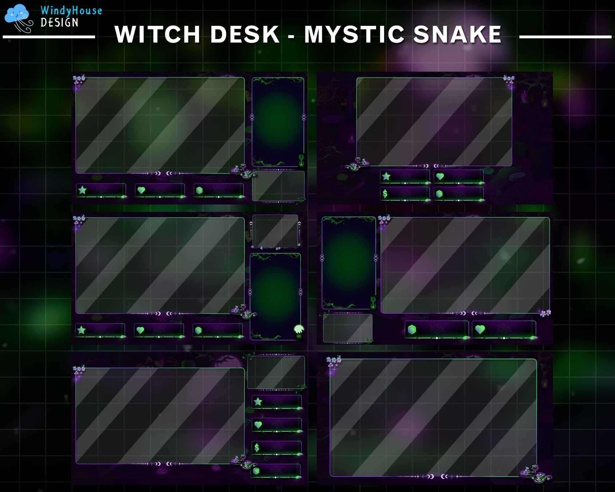 Animated Stream Package Mystic Snake Witch Desk, Gothic Twitch Overlay ...