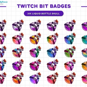 Full Set Skull Liquid Bottle Twitch Bit Badges, Skull Bit Badges for ...