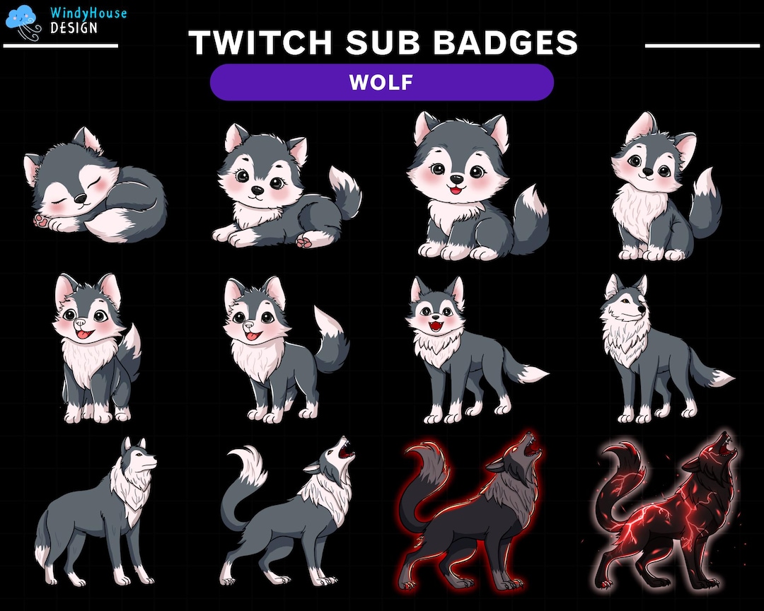 Wolf Twitch Sub Badges/ Wolf Twitch Sub Badges Set/ Wolf Twitch Bit ...