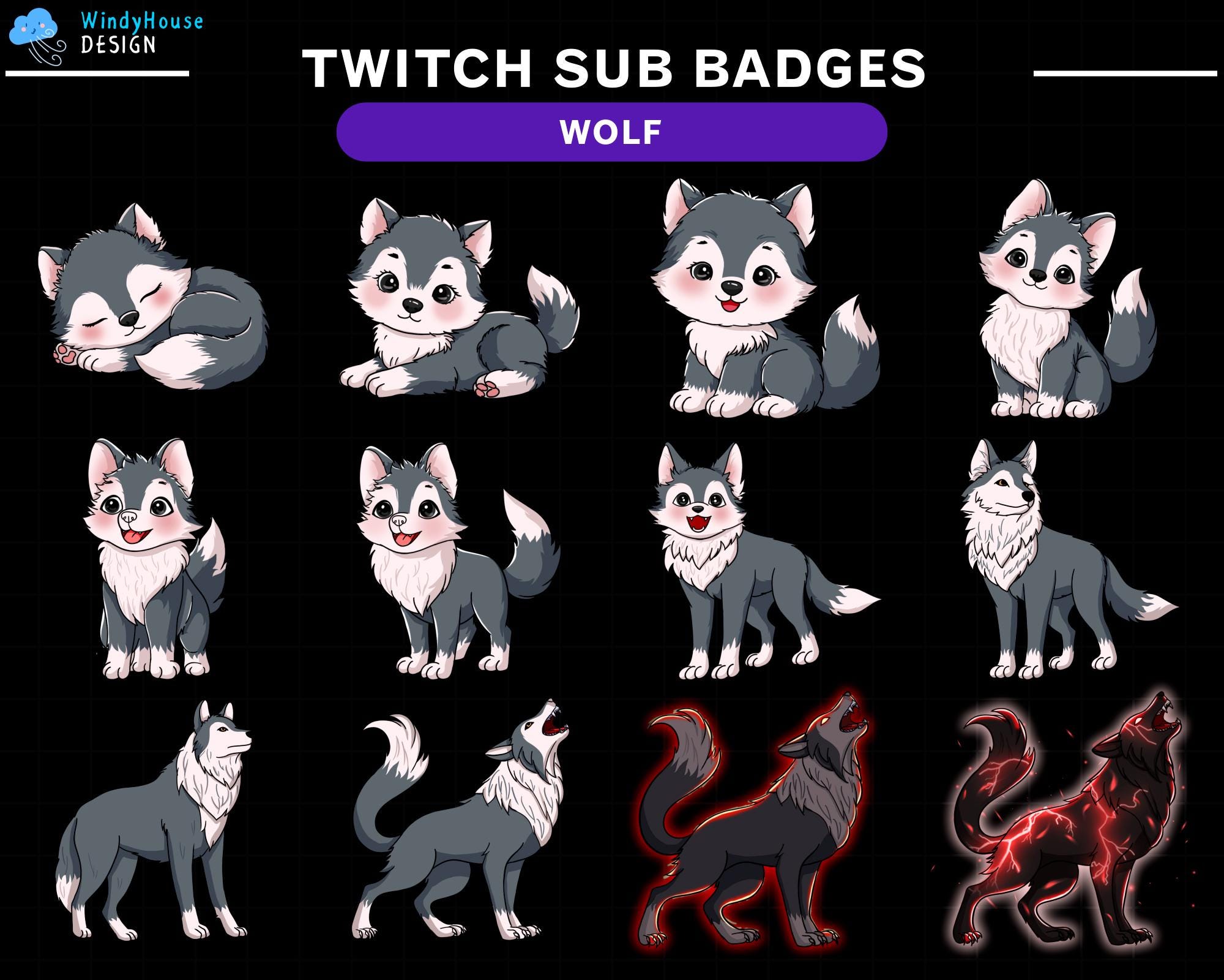 Wolf Twitch Sub Badges/ Wolf Twitch Sub Badges Set/ Wolf Twitch Bit ...