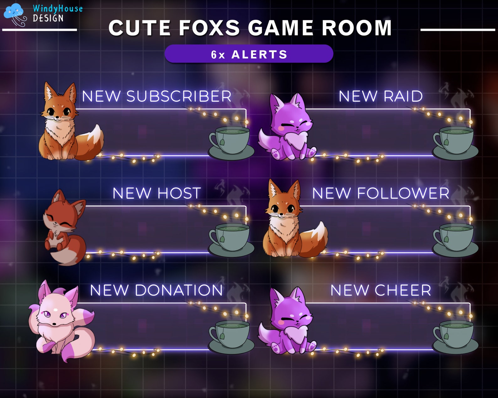 Animated Twitch Overlay Cute Fox Game Room, Animated Stream Package Lo ...