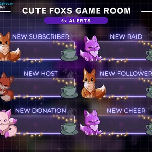 Animated Twitch Overlay Cute Fox Game Room, Animated Stream Package Lo ...