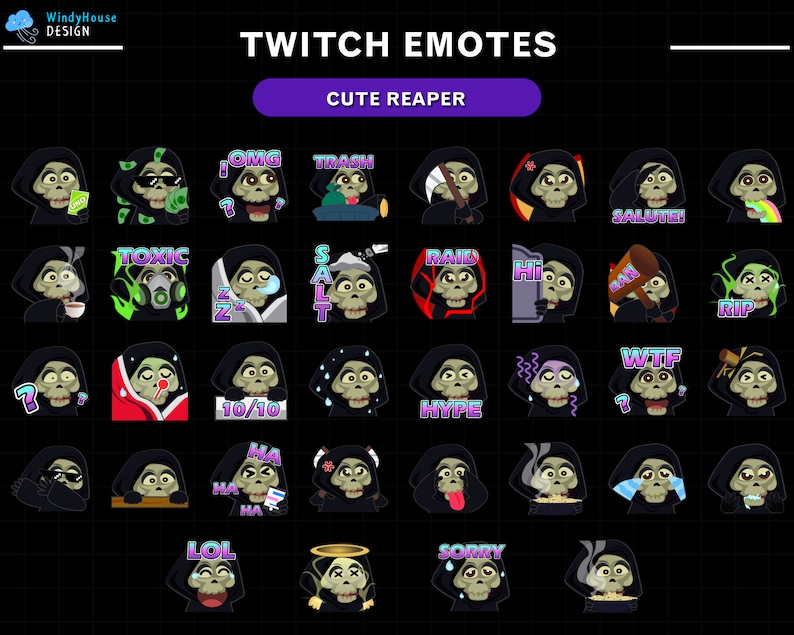 Cute Grim Reaper Twitch Emotes Pack Cute Grim Reaper Stream - Etsy