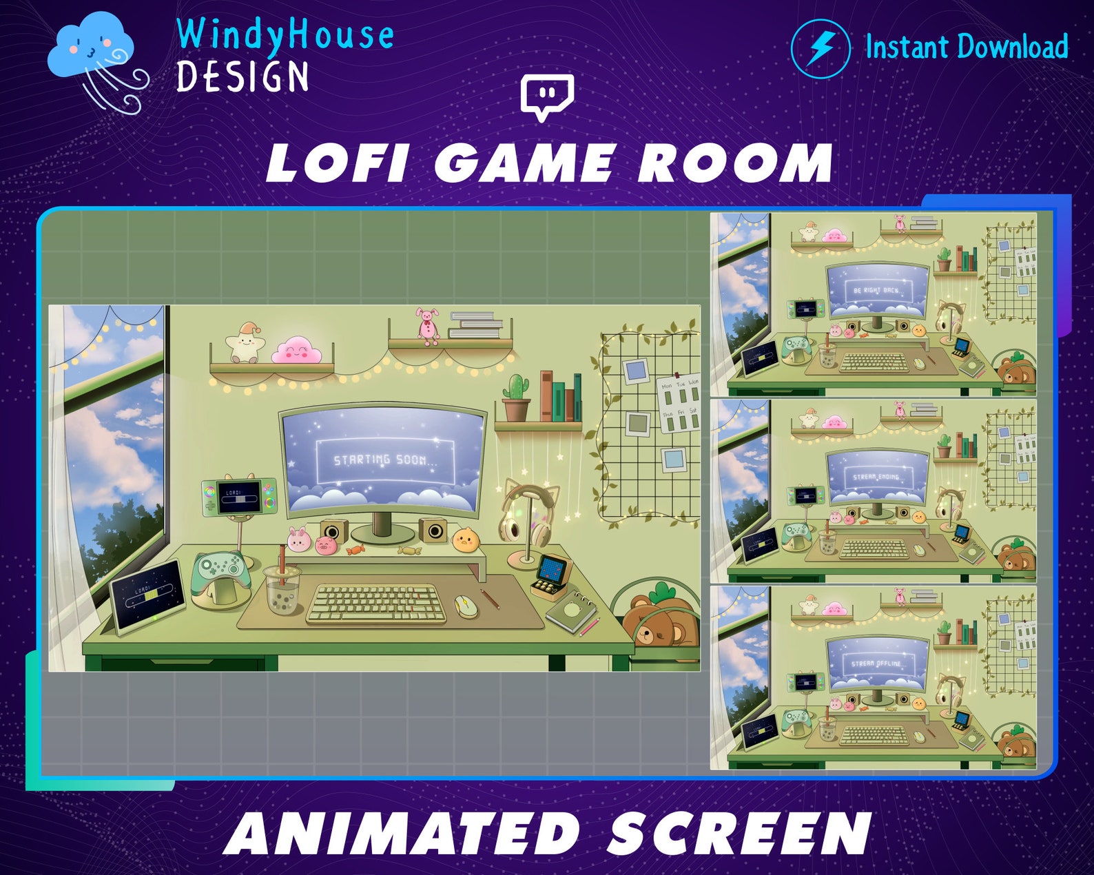Animated Cozy Gaming Room Stream Screens, Aesthetic Gaming PC Room ...