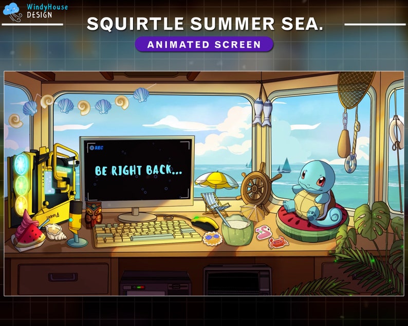 Animated Stream Screens Squirtle Summer Sea, Game Room Ocean Twitch ...