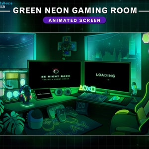 Animated Retro Neon Green Game Room Twitch Full Package, Cozy PC Room ...