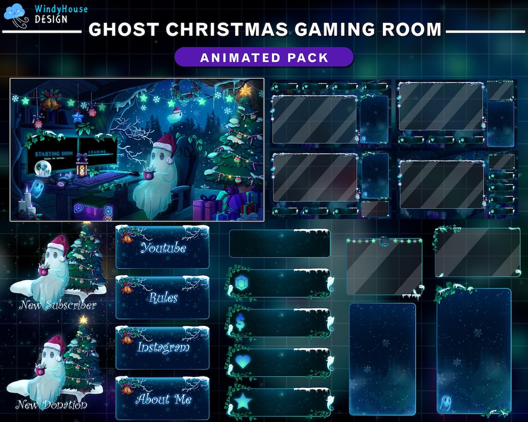 Animated Ghost Christmas Twitch Stream Overlay Pack, Cozy Winter Room ...