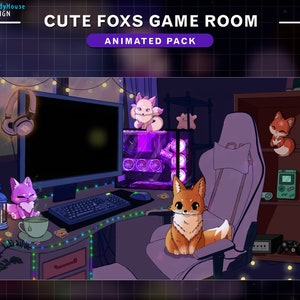 Animated Twitch Overlay Cute Fox Game Room, Animated Stream Package Lo ...