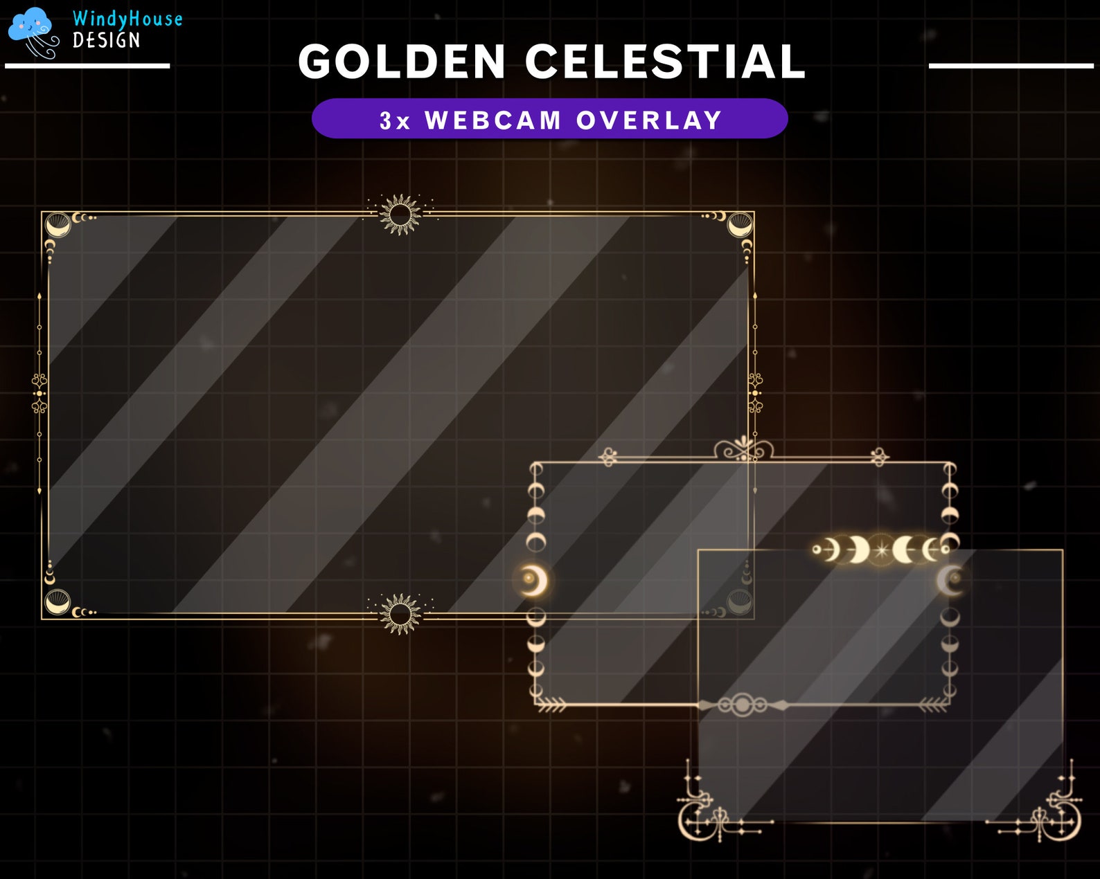 3x Animated Retro Webcam Celestial, Gold Webcam Border for Celestial ...