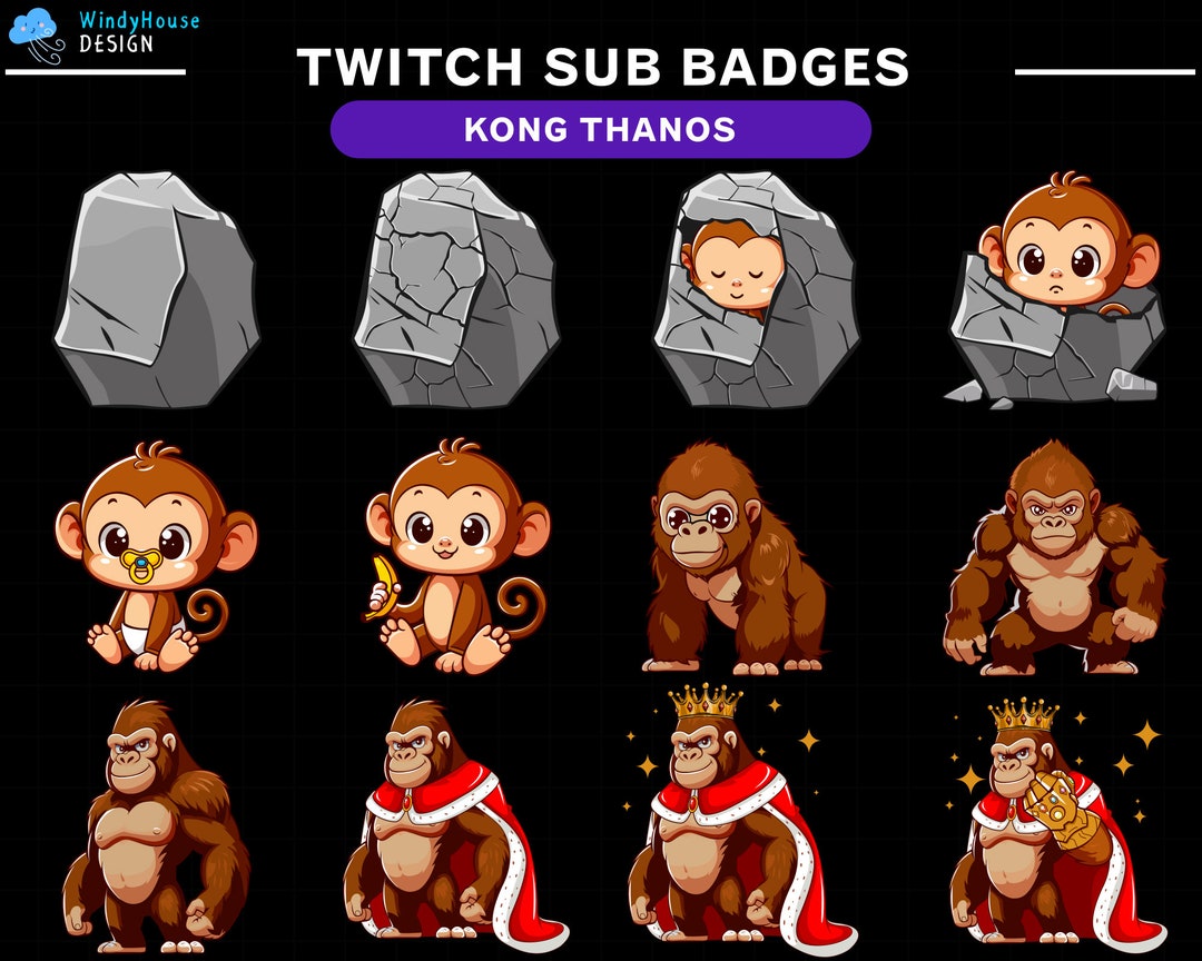 Cute Monkey King Twitch Sub Badges/ Monkey Twitch Sub Badges Set ...