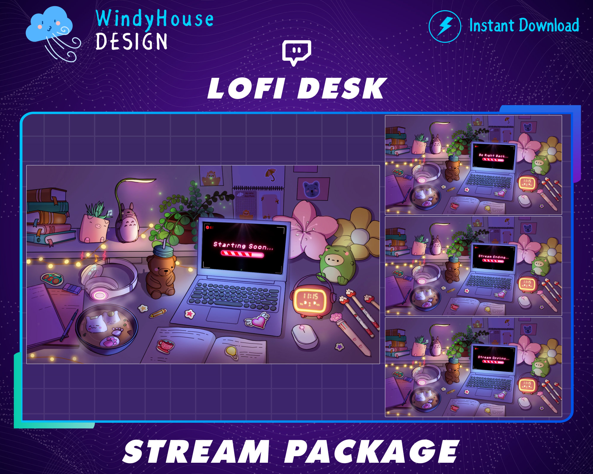 Animated Twitch Overlay Cozy Lofi Desk Stream Package, Lofi Desk Stream ...