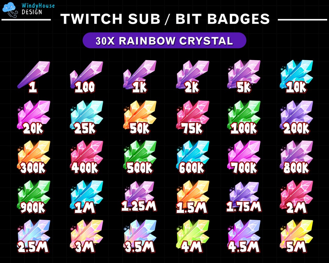 Full Set 30x Crystals Twitch Bit Badges, Gem Stone Bit Badges, Twitch ...