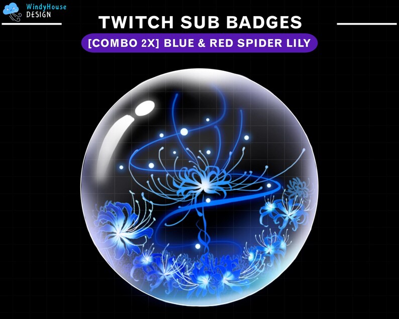 COMBO Red & Blue Spider Lily Twitch Badges, Katana Anime Set, Mystic ...