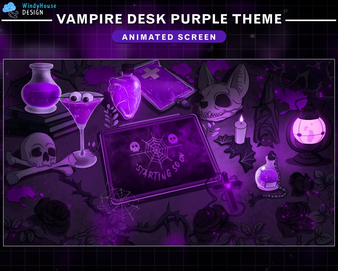 Animated Stream Screens Halloween Vampire Desk, Gothic Twitch Overlay ...