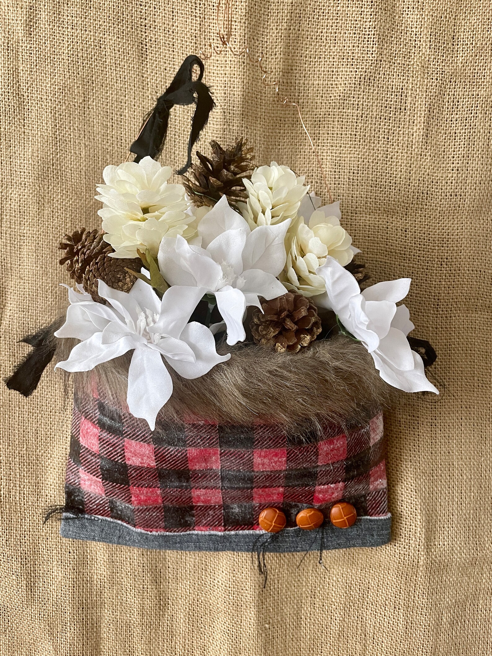 Tin Can Pocket Posies Buffalo Check Hanging Wall Vase Garden Planter ...