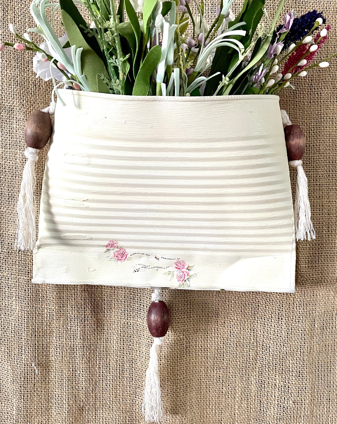 Tin Can Garden Floral Pocket Posey Victorian Planter Large Soup Can ...