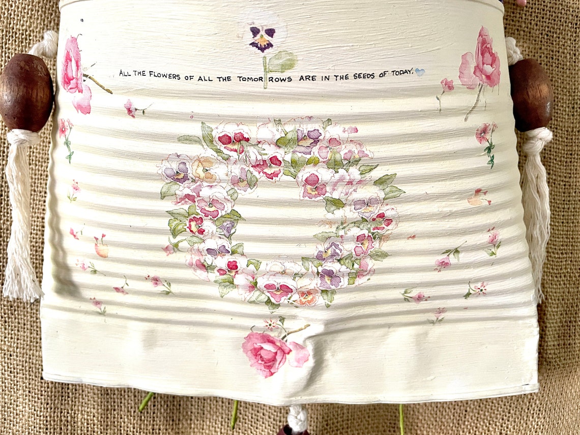 Tin Can Garden Floral Pocket Posey Victorian Planter Large Soup Can ...