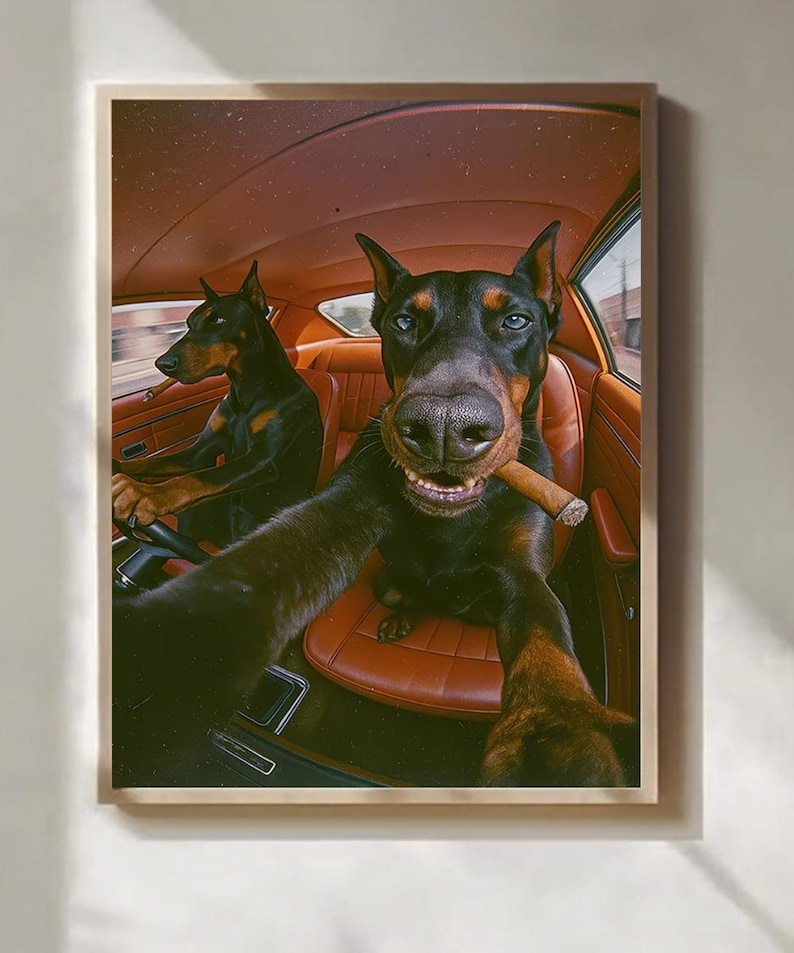 Retro Doberman Poster, Vintage Dog Art Print, Man Cave Decor - Etsy