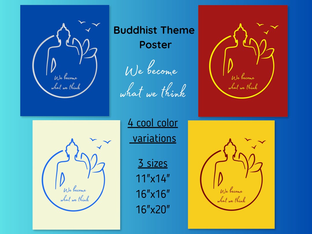 Buddhist Theme Meditation Wall Poster, Buddha Quote We Become What We ...