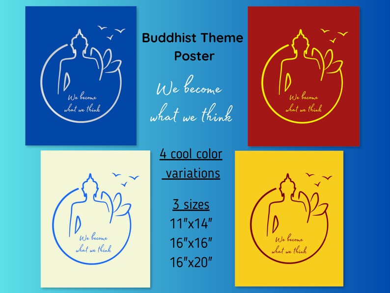 Buddhist Theme Meditation Wall Poster, Buddha Quote We Become What We ...