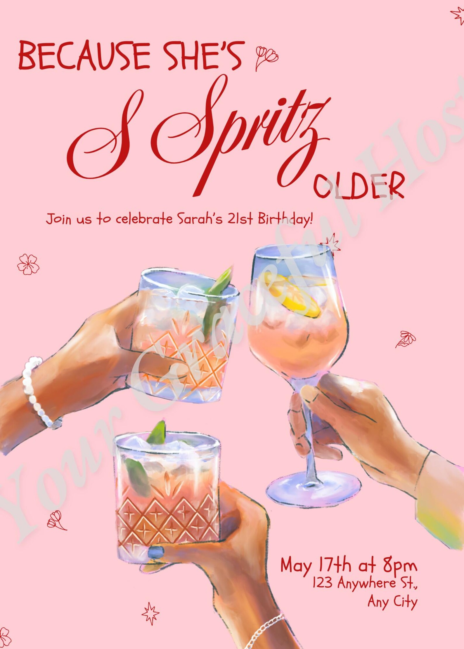 A Spritz Older Editable Dinner Party Digital Invite, Coquette Classy ...