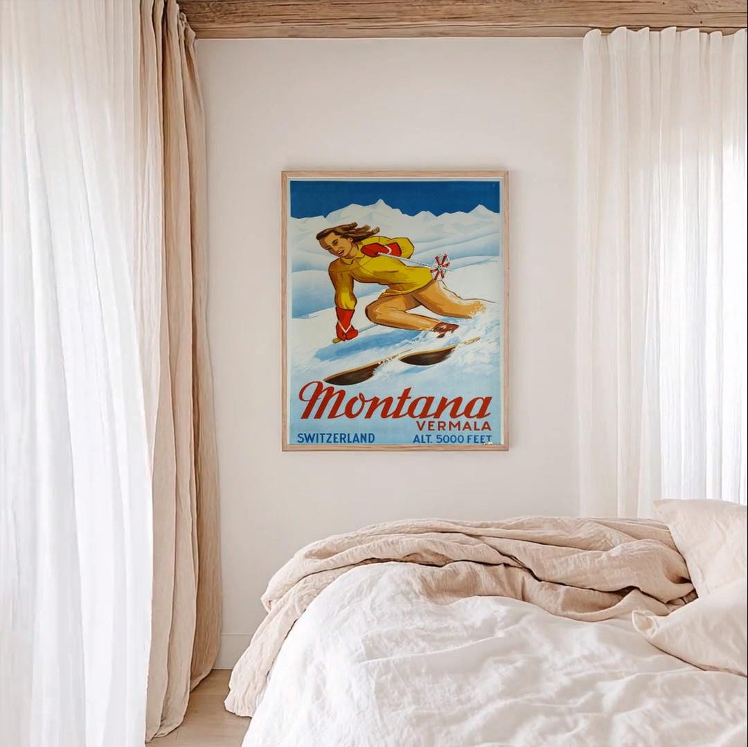 Vintage Montana Vermala Switzerland Ski Poster Retro Travel Wall Art ...