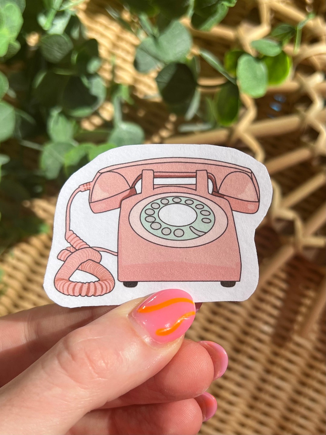 Pink Rotary Phone Sticker, Vinyl Waterproof Sticker, Old School Sticker ...