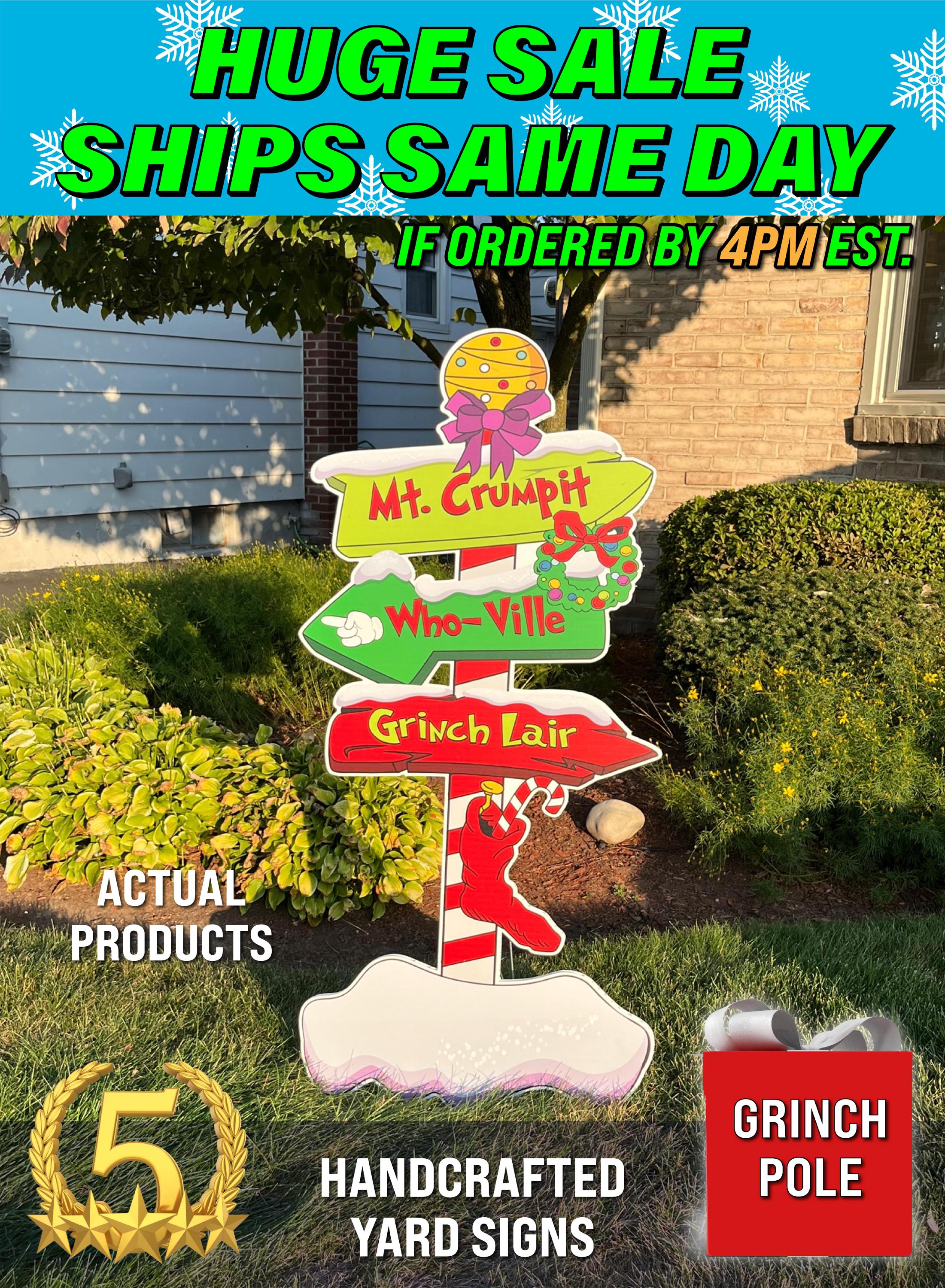 Grinch WHOVILLE 4ft Direction Sign Pole: Christmas Yard Decor POLE ONLY ...
