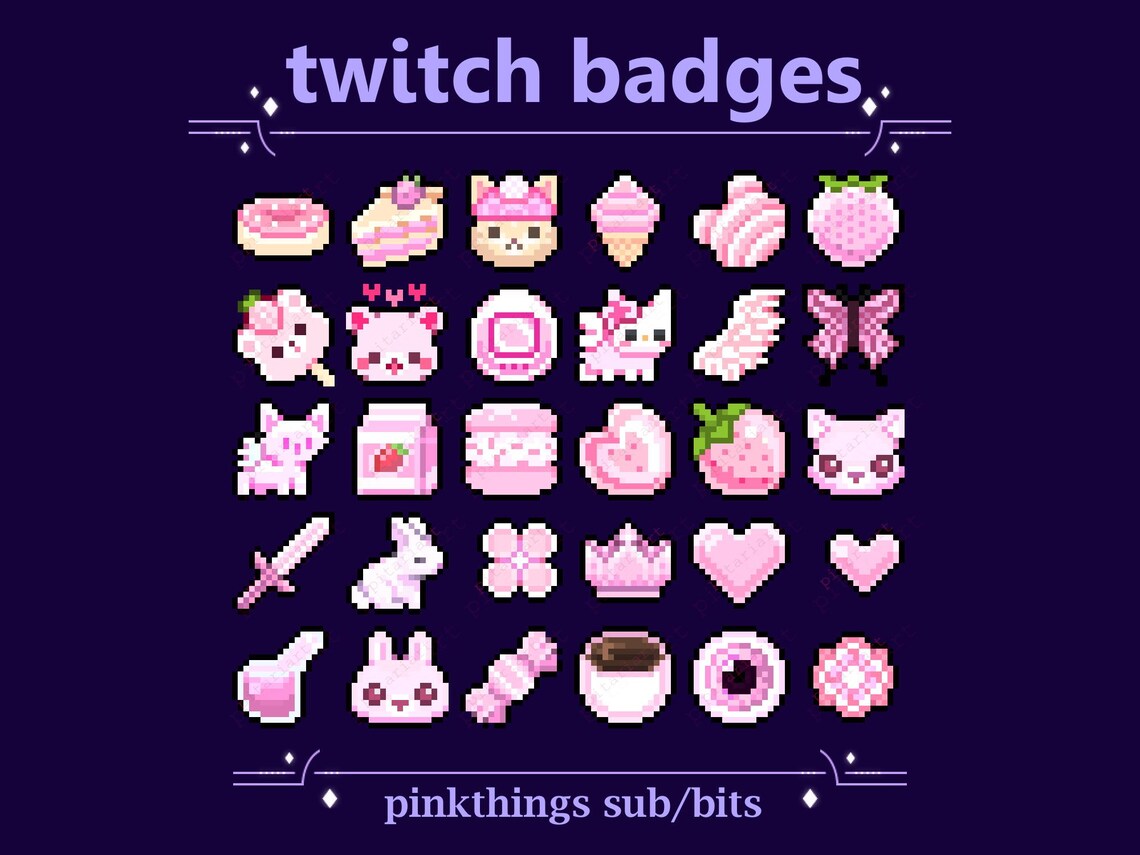 Cute Pink Twitch Sub Badges | Sub/bit Pixel Items in Different Pink ...