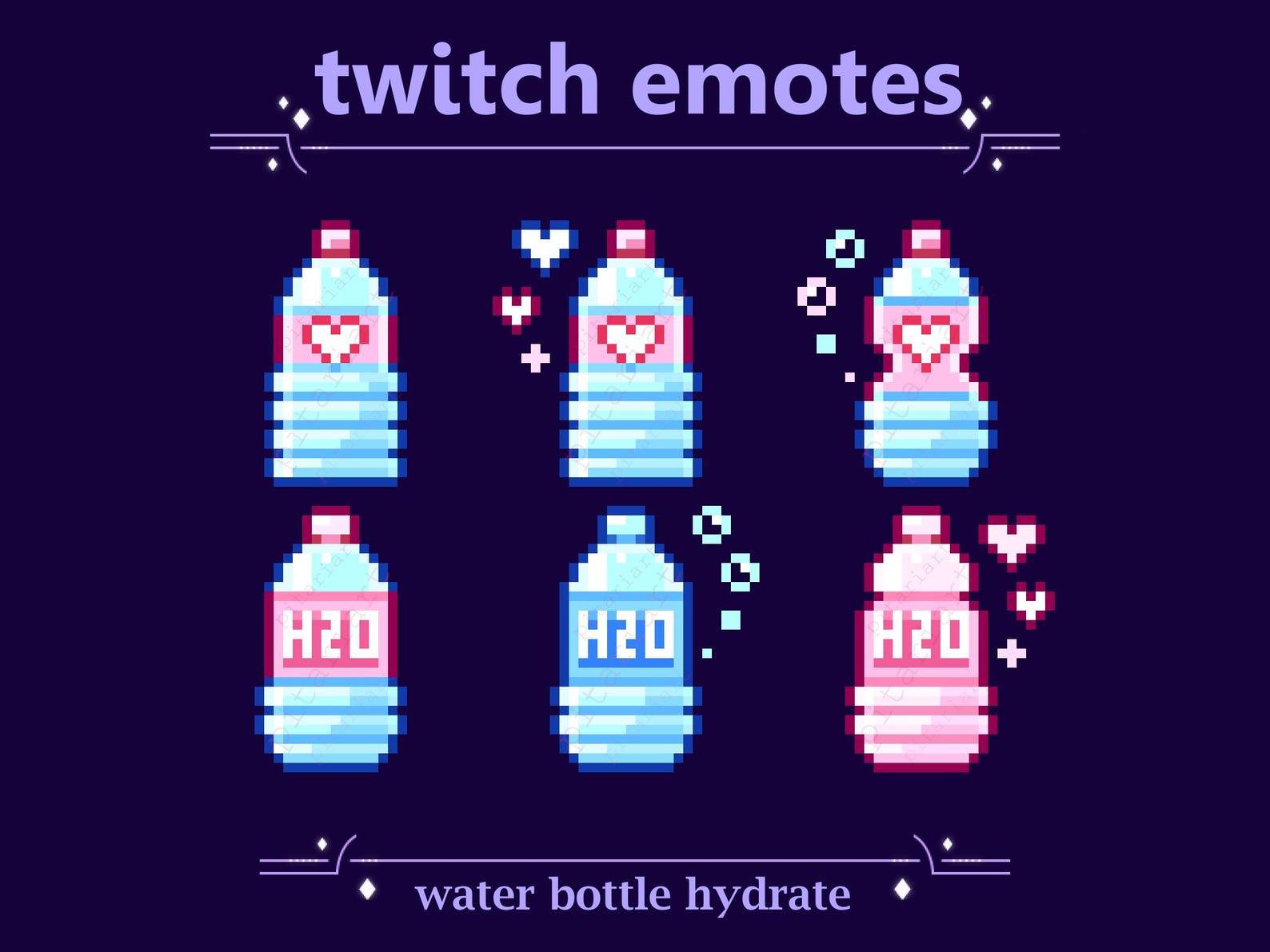 Hydrate Water Hearts Emotes | Hydrate Pixel Love Water Bottle in Pink ...