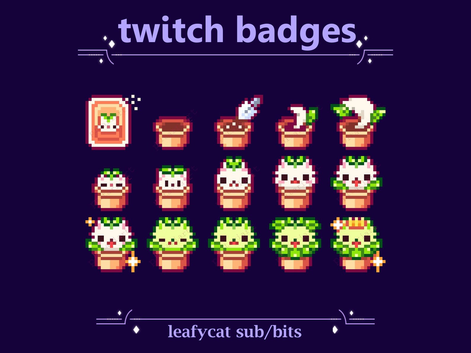 Plant Kitten Pot Sub/bit Badges for Twitch Streaming | Cute Pixel Cat ...