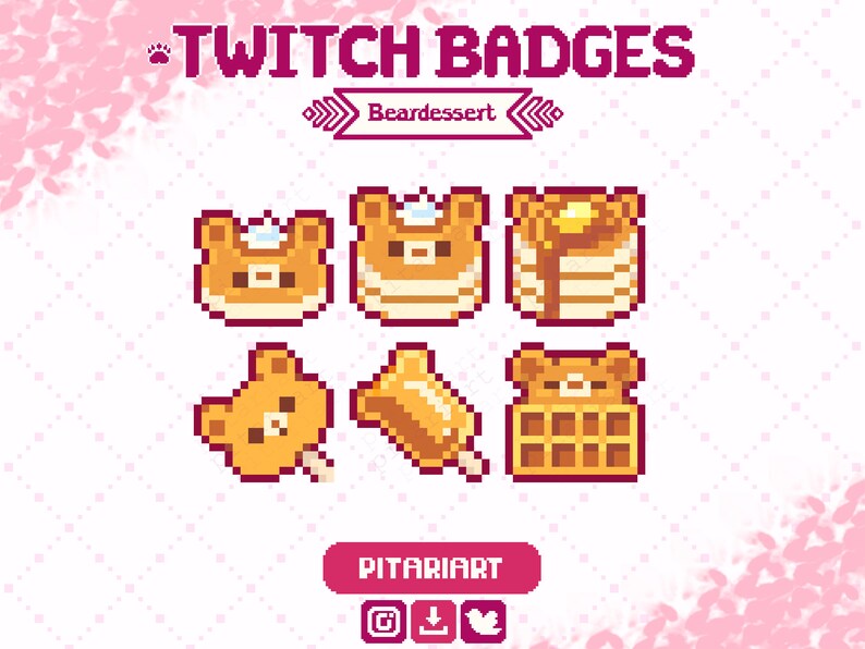 Kawaii Bear Dessert Pancake Waffle Sub Badges for Twitch Streaming ...