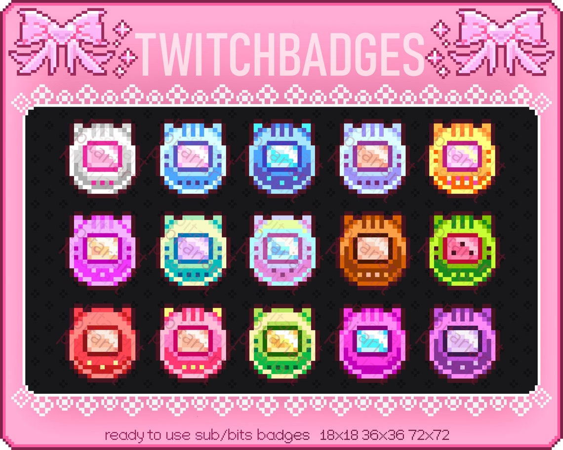 Kawaii Pixel Tamagouotchi Sub/bit Badges for Twitch Cute Colorful ...