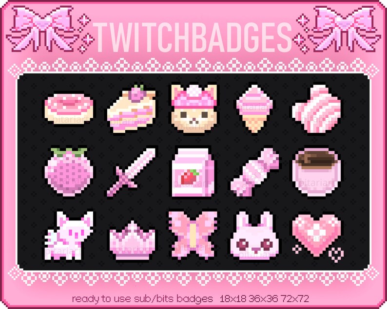 Cute Pink Twitch Sub Badges Sub/bit Pixel Items in Different - Etsy